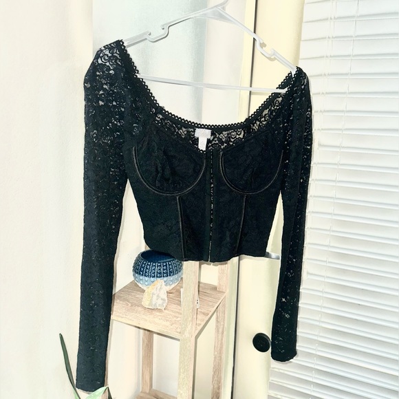 Tops | Black Lace Bustier Corset Crop Top | Poshmark